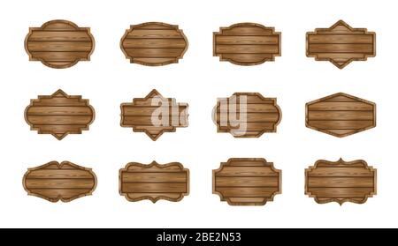 Set of wooden boards. Wooden labels, signboards, banners collection ...