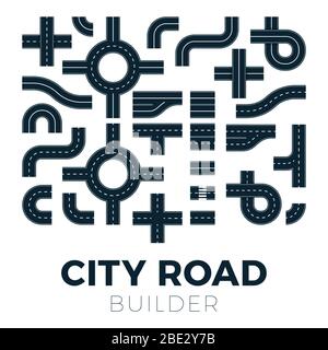 Street and road with footpaths and crossroads. Vector elements for city ...