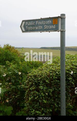 Public Footpath Sign to Trebarwith Strand in Treknow, Tintagel, North ...
