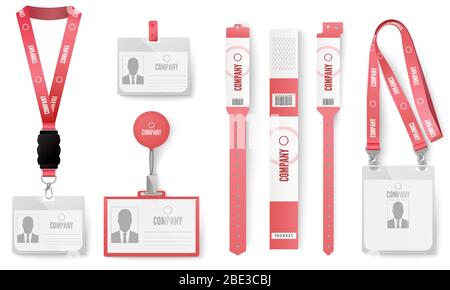 Realistic set of id badges cards templates in plastic holders with ...