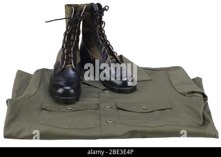 New brand US army utility uniforms shirt and jungle boots with dog tags ...