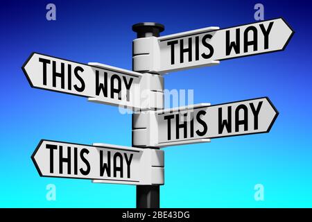 3D illustration/ 3D rendering - signpost with four arrows - choice ...