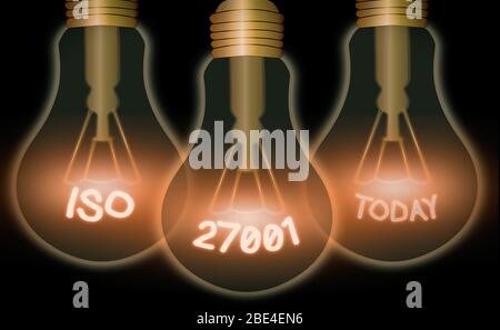 Hand writing sign Iso 27001. Internet Concept specification for an ...