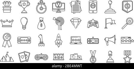 Gamification icons set. Outline set of gamification vector icons for web design isolated on ...