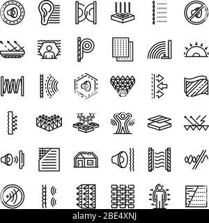 Studio soundproofing icons set. Outline set of studio soundproofing vector icons thin line color ...