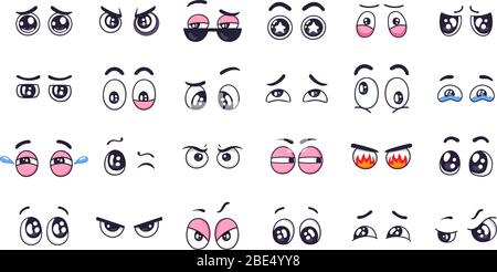 Funny cartoon eyes. Human eye, angry and happy facial eyes expressions ...
