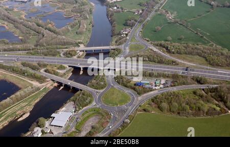 Aerial view M6 motorway junction 11 at Gailey in Staffordshire England ...