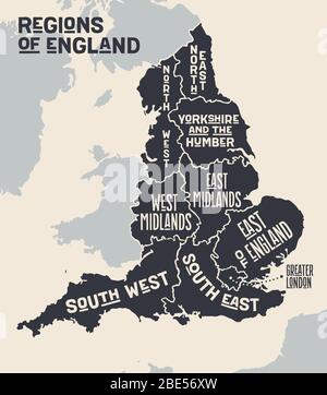 Poster map of regions of England Stock Vector Image & Art - Alamy