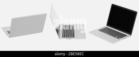 Laptop, front view with white screen, 3D rendering isolated on white ...