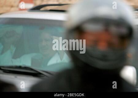 Libyan leader Muhammar Gaddafi returns 29.09.2009 in a car convoy from ...
