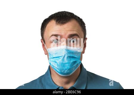 Coronavirus, health and quarantine concept. Surprised guy looking in ...