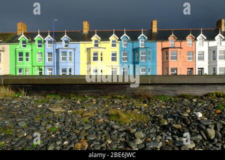 colourful terraced houses on the sea front at Borth, Wales Stock Photo ...