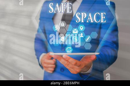 Handwriting text Safe Space. Conceptual photo a place or room in which ...