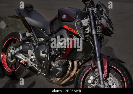 Sport motorcycle parking on the road. Side view, close up Stock Photo ...
