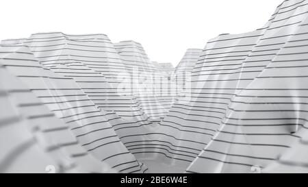 White three-dimensional topographic map. Contour lines on a topographic ...