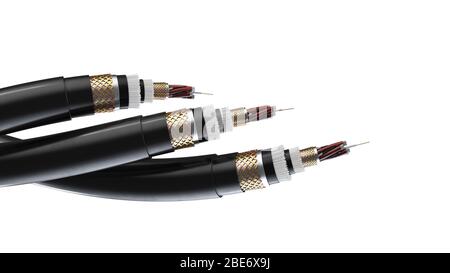 3d rendering, concept of fiber optic cable isolated on white background ...