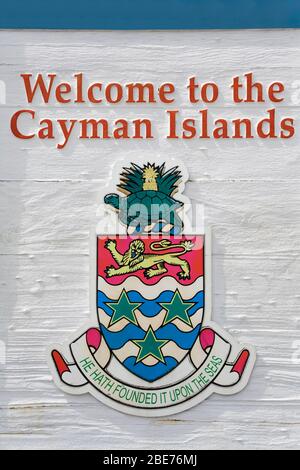 Cayman Islands crest on welcome sign, George Town, Grand Cayman, Cayman ...