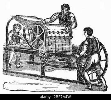 Historical illustration, 19th Century, 2 cylinder rotary printing press ...