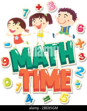 Sticker design for math time with kids and big clock illustration Stock ...