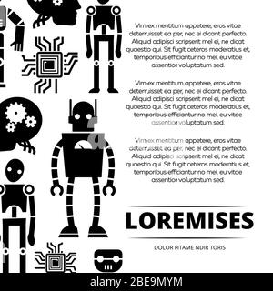 Robots character vector set design. Robot ai characters with hard hat and blueprint layout ...
