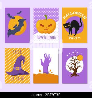 Halloween greeting cards for trick or treat party invitation posters ...