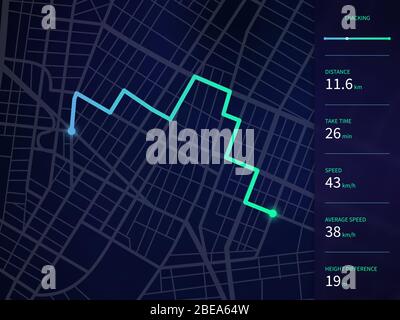 City map navigation interface. GPS navigator vector screen, street ...