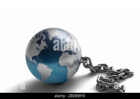 Conceptual background with the globe held captive in chains. Earth ...