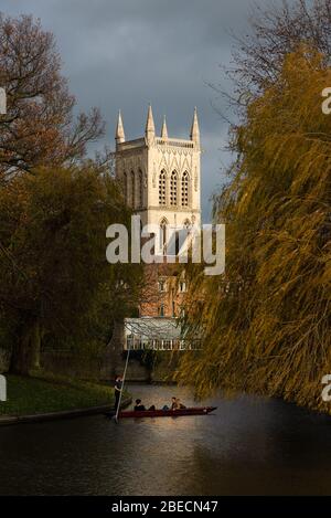 St. John's church tower with an illuminated cross at Essington village ...