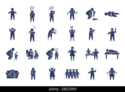 symptoms of disease and pictogram persons icon set over white ...