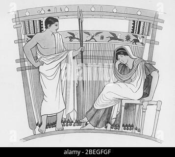 Spinning in ancient Greece. From a contemporary print c.1935 Stock ...