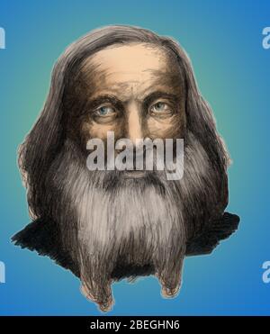 A portrait of Dmitry Ivanovich Mendeleev, the Russian chemist known for ...