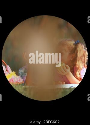 Blurred vision. Patient's-eye view of mountainous countryside, in a ...