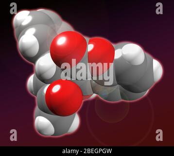 Warfarin. Molecular model of the drug warfarin (C19.H16.O4), used as an ...