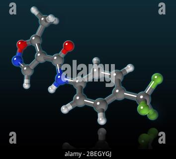Leflunomide rheumatoid arthritis drug molecule. White skeletal formula ...