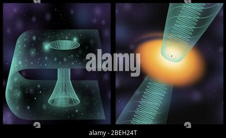 Wormhole and Quasar, Diagram Stock Photo - Alamy