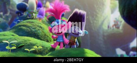 TROLLS WORLD TOUR, from left: Marimba (voice: Berenice Amador), Branch ...