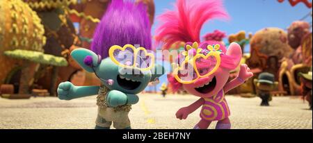 TROLLS WORLD TOUR, from left: Marimba (voice: Berenice Amador), Branch ...