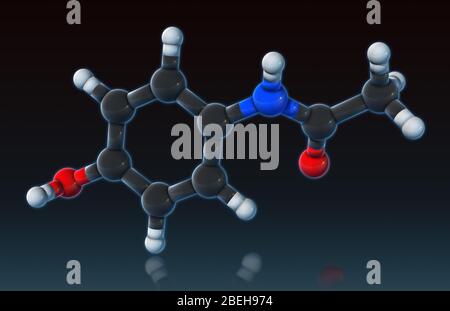 Paracetamol (acetaminophen) analgesic drug molecule. Used to reduce ...