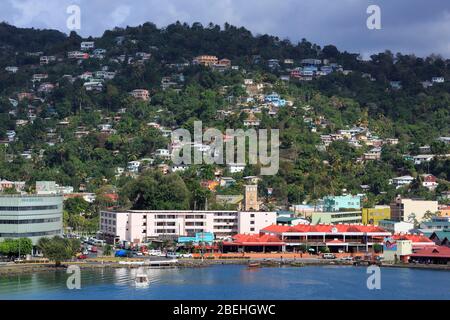 Caribbean, St. Lucia, Castries, container harbor and cruise ship Stock ...
