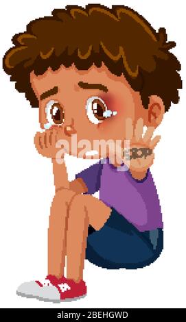 Little boy with bruises crying illustration Stock Vector Image & Art ...