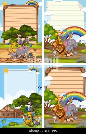Border template design with many wild animals in background ...
