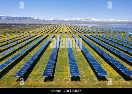 Energy production at a PV solar ranch in the Antelope Valley of Los ...