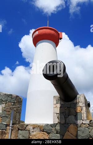 Lighthouse & Cannon in Gustavia,Saint Barts,Caribbean Stock Photo - Alamy