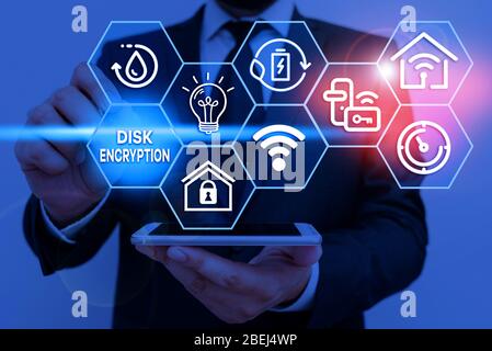 Writing note showing Disk Encryption. Business concept for the security ...