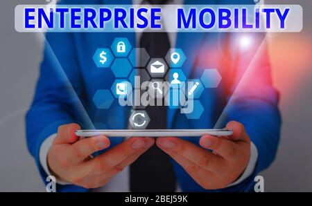 Word writing text Enterprise Mobility. Business photo showcasing Employees do jobs remotely ...