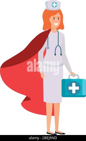 super nurse with hero cloak and first aid kit in landscape Stock Vector ...