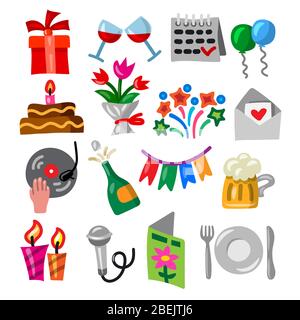 illustration of the color cartoon celebrations and event stickers Stock ...