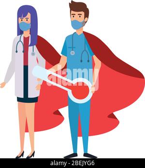 super doctor male with paramedic female and medicines Stock Vector ...