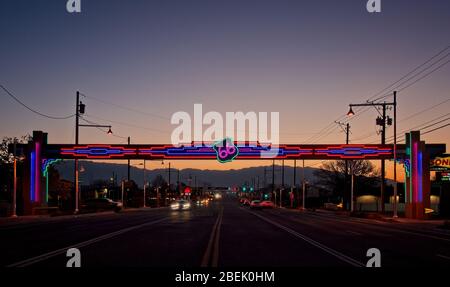 Neon Route 66 sign over Central Ave., (Route 66) Albuquerque, New ...