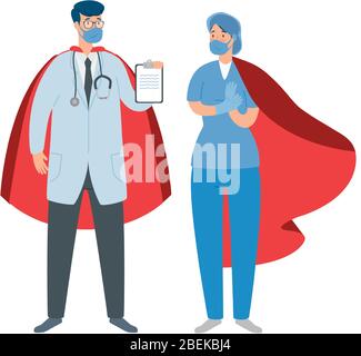 super doctor male with paramedic female and medicines Stock Vector ...